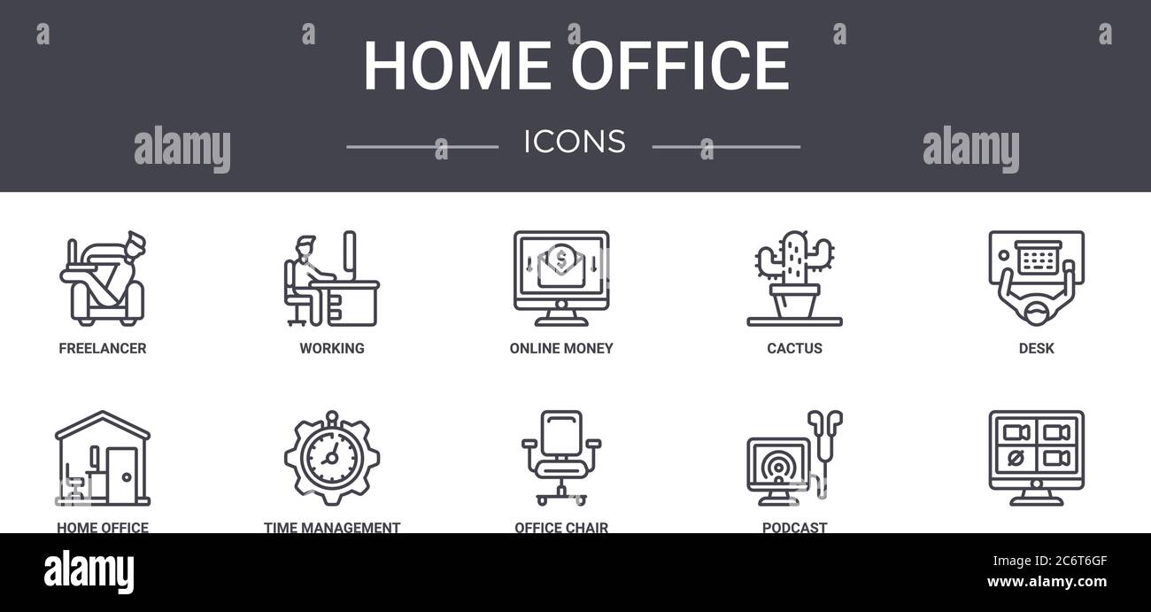 home office concept line icons set. contains icons usable for web, logo ...