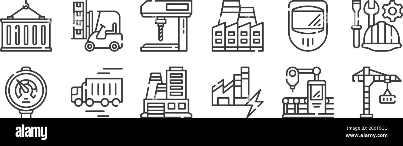 12 set of linear industrial process icons. thin outline icons such as ...