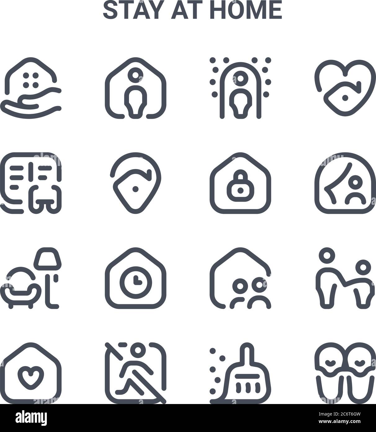 set of 16 stay at home concept vector line icons. 64x64 thin stroke ...