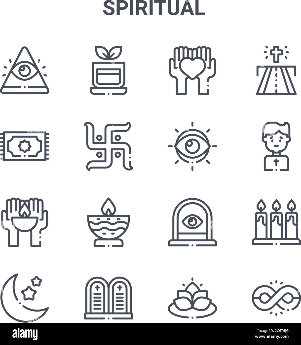 set of 16 spiritual concept vector line icons. 64x64 thin stroke icons ...