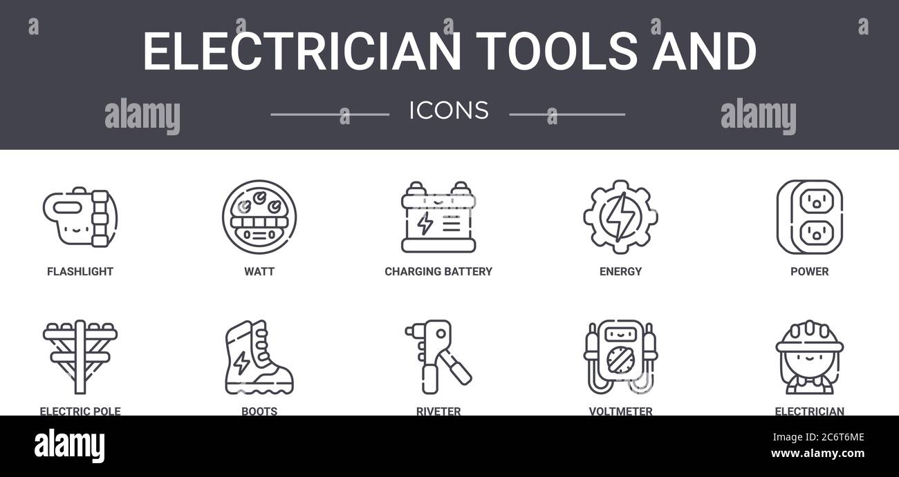 electrician tools and concept line icons set. contains icons usable for ...