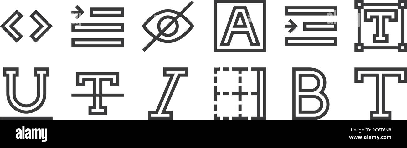 12 set of linear text editor icons. thin outline icons such as text, border, clear format, right ...