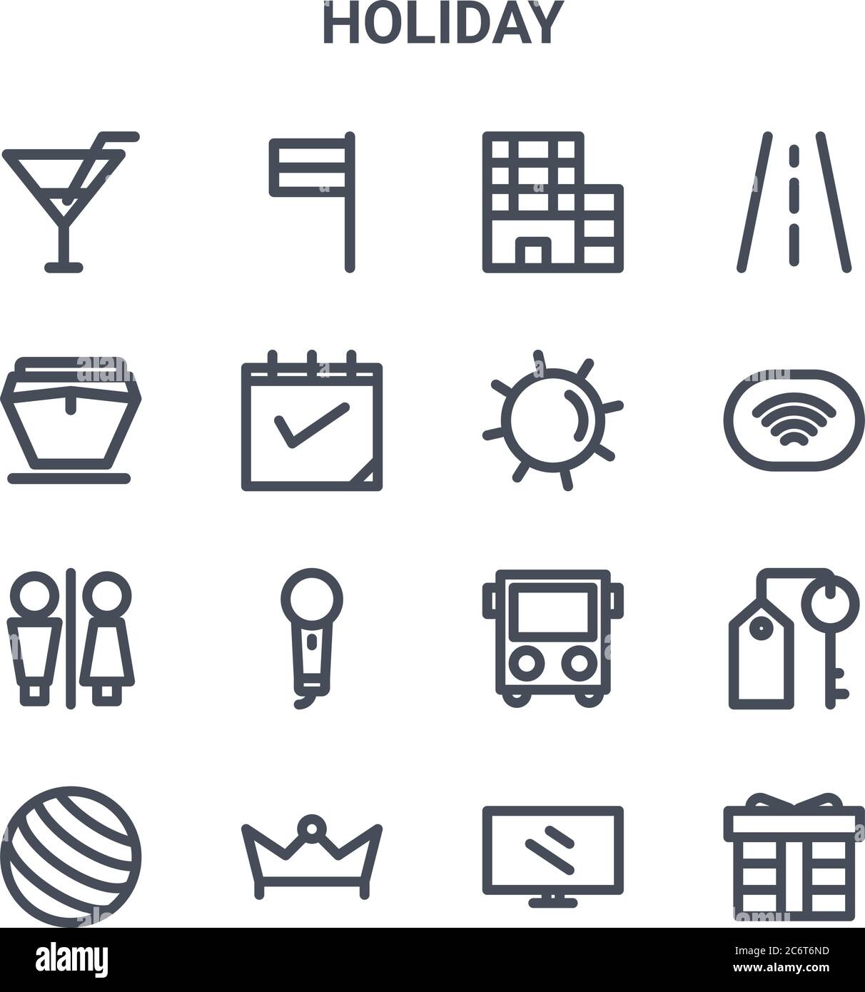 set of 16 holiday concept vector line icons. 64x64 thin stroke icons ...