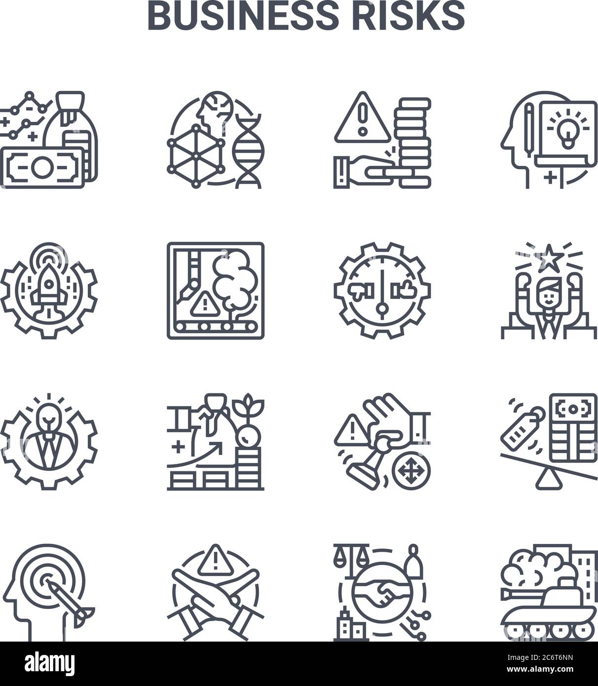 set of 16 business risks concept vector line icons. 64x64 thin stroke ...