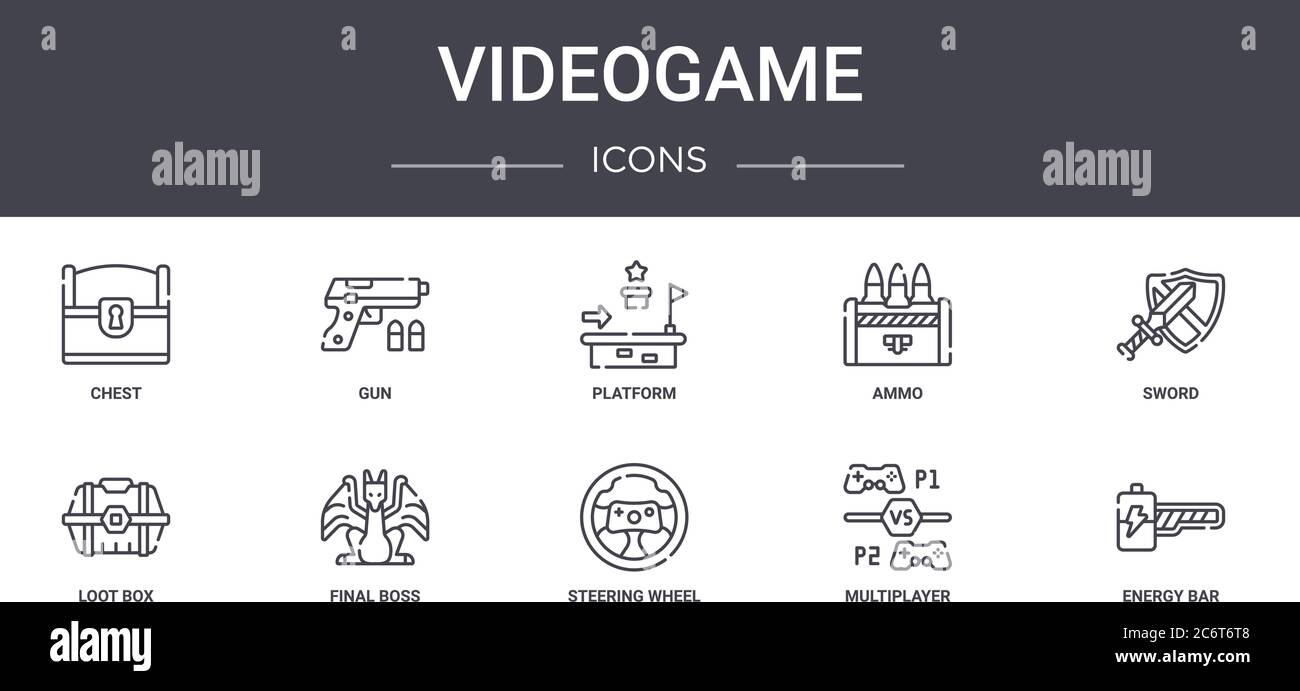 videogame concept line icons set. contains icons usable for web, logo ...