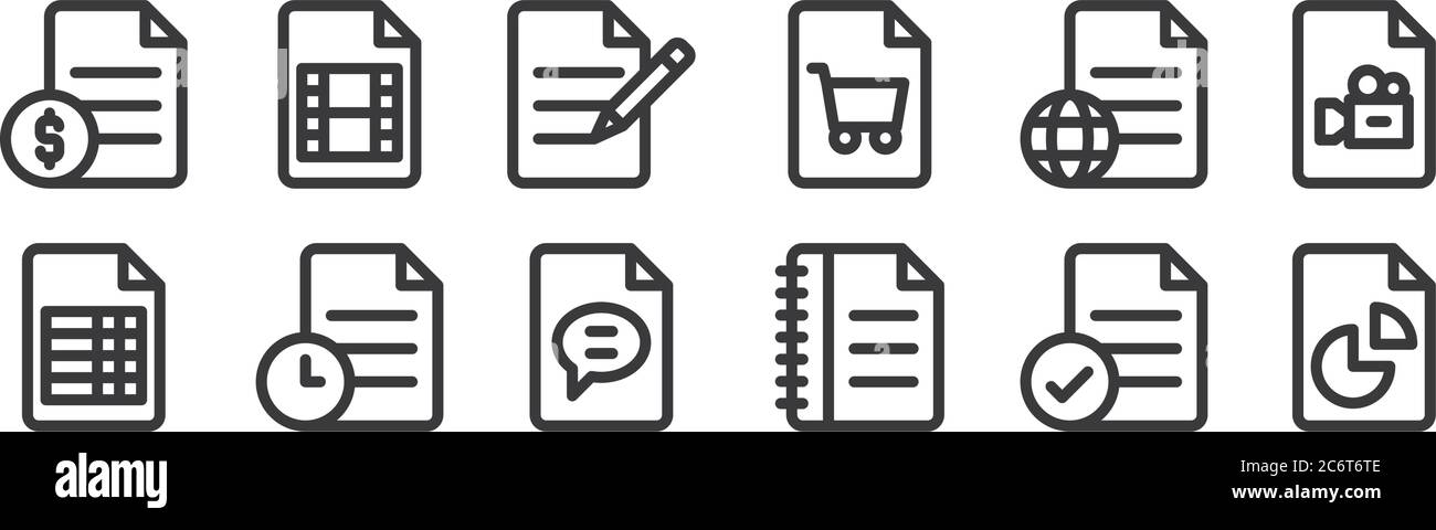 12 set of linear document and files icons. thin outline icons such as ...