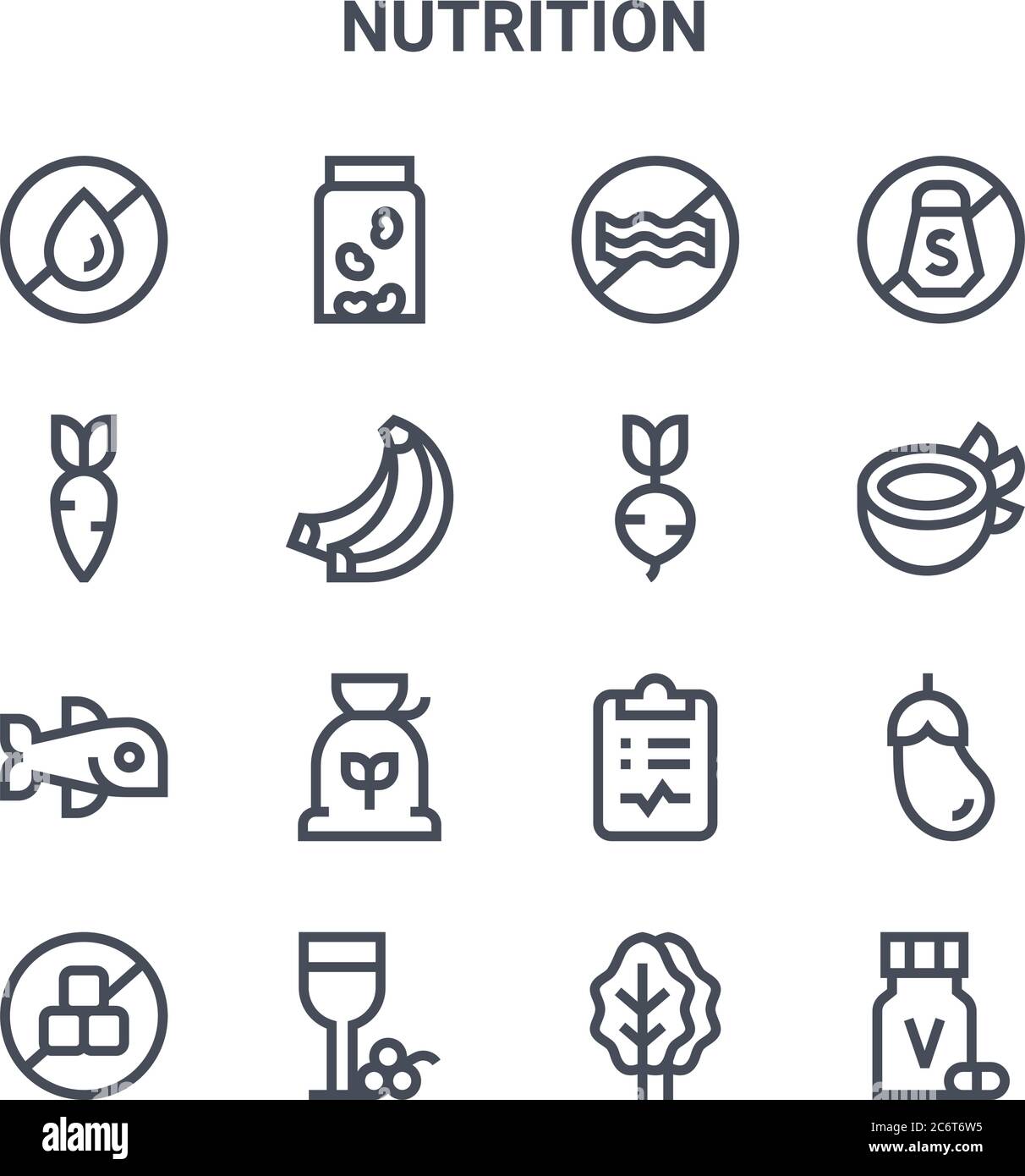 set of 16 nutrition concept vector line icons. 64x64 thin stroke icons ...