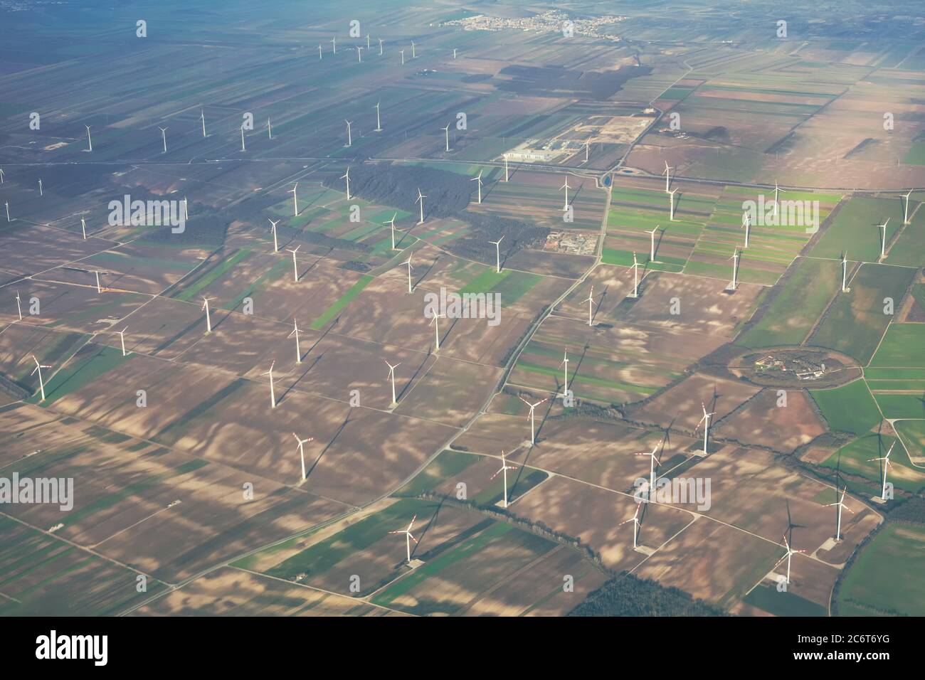 Aerial view of Wind Turbines . Wind farm panoramic scenery Stock Photo ...