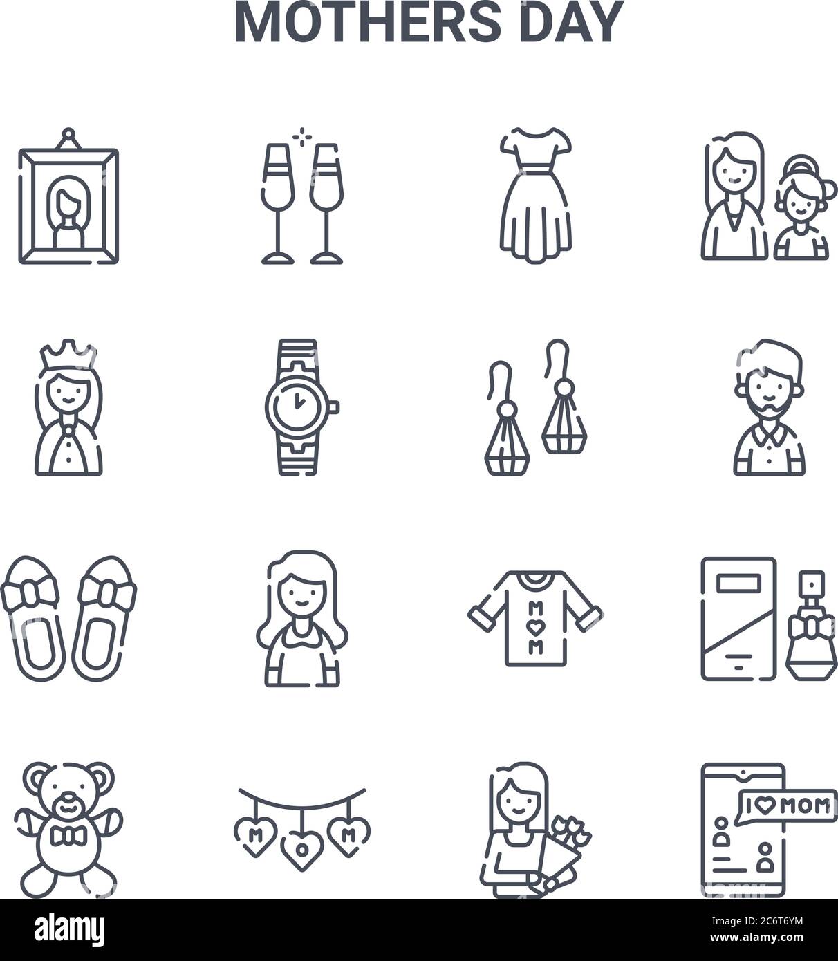 set of 16 mothers day concept vector line icons. 64x64 thin stroke ...