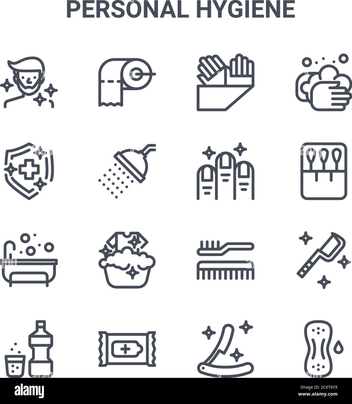 set of 16 personal hygiene concept vector line icons. 64x64 thin stroke ...