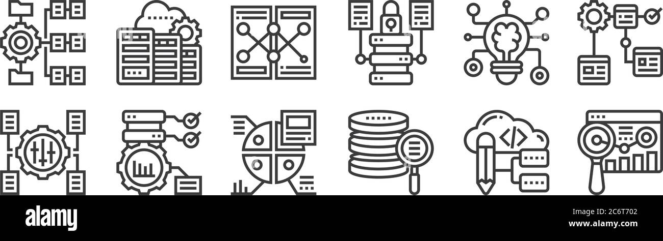 12 Set Of Linear Data Analytics Icons Thin Outline Icons Such As Web Analytics Data Storage