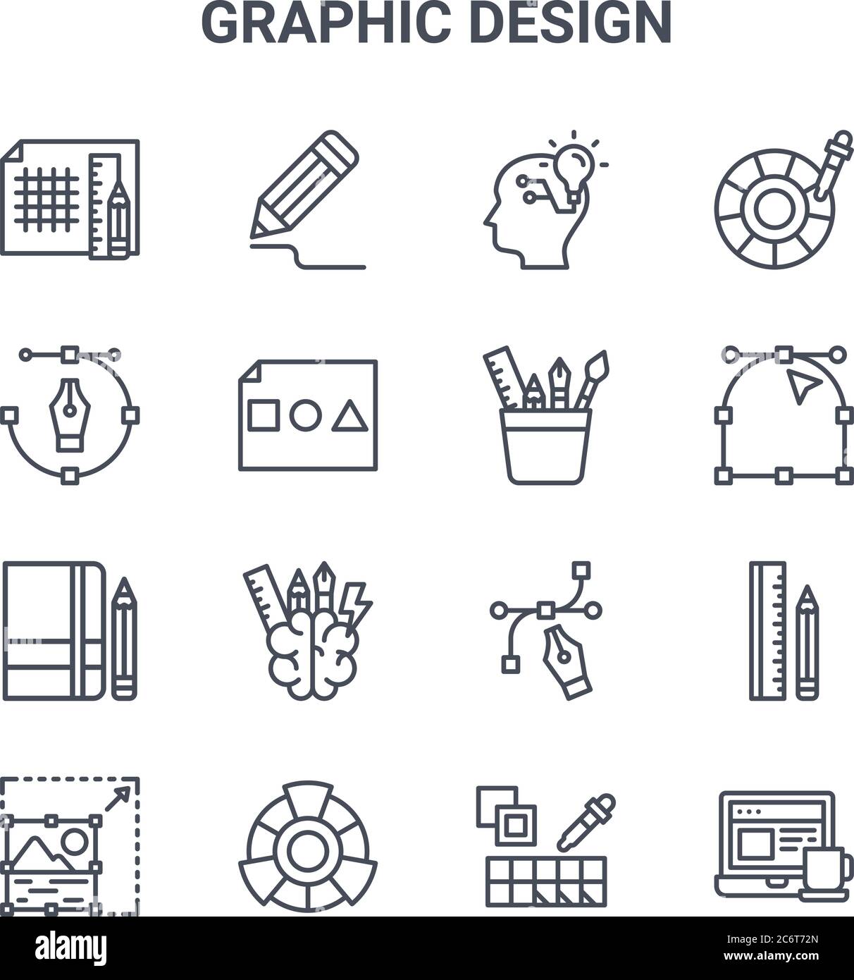 set of 16 graphic design concept vector line icons. 64x64 thin stroke ...