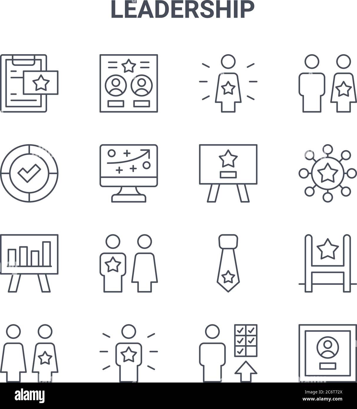 set of 16 leadership concept vector line icons. 64x64 thin stroke icons such as co leaders ...