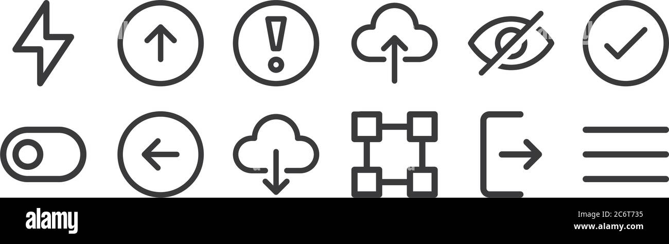 12 set of linear user interface icons. thin outline icons such as menu ...