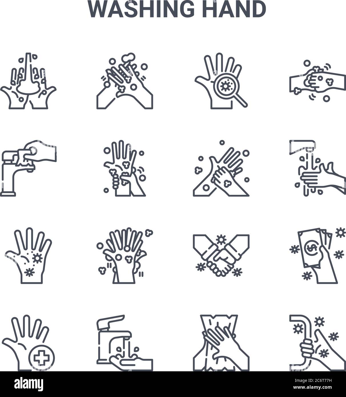 set of 16 washing hand concept vector line icons. 64x64 thin stroke ...