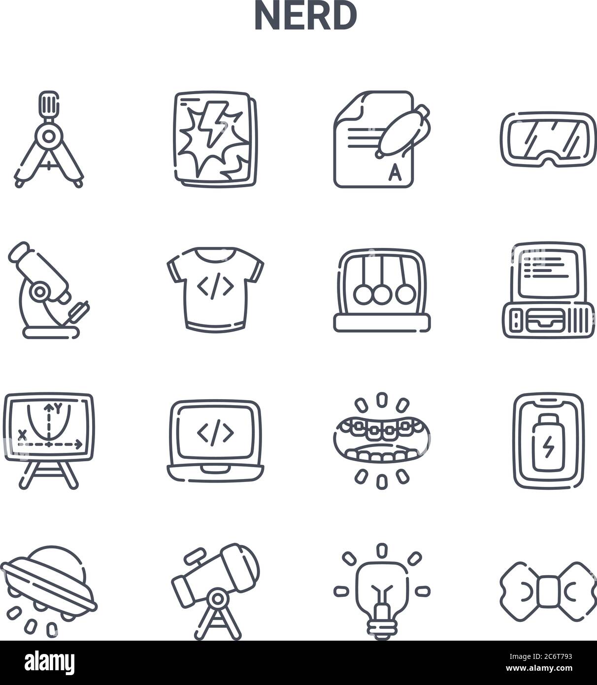 set of 16 nerd concept vector line icons. 64x64 thin stroke icons such ...