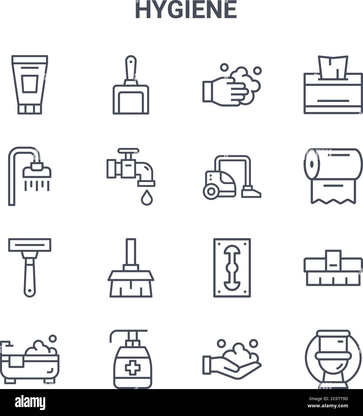 set of 16 hygiene concept vector line icons. 64x64 thin stroke icons ...
