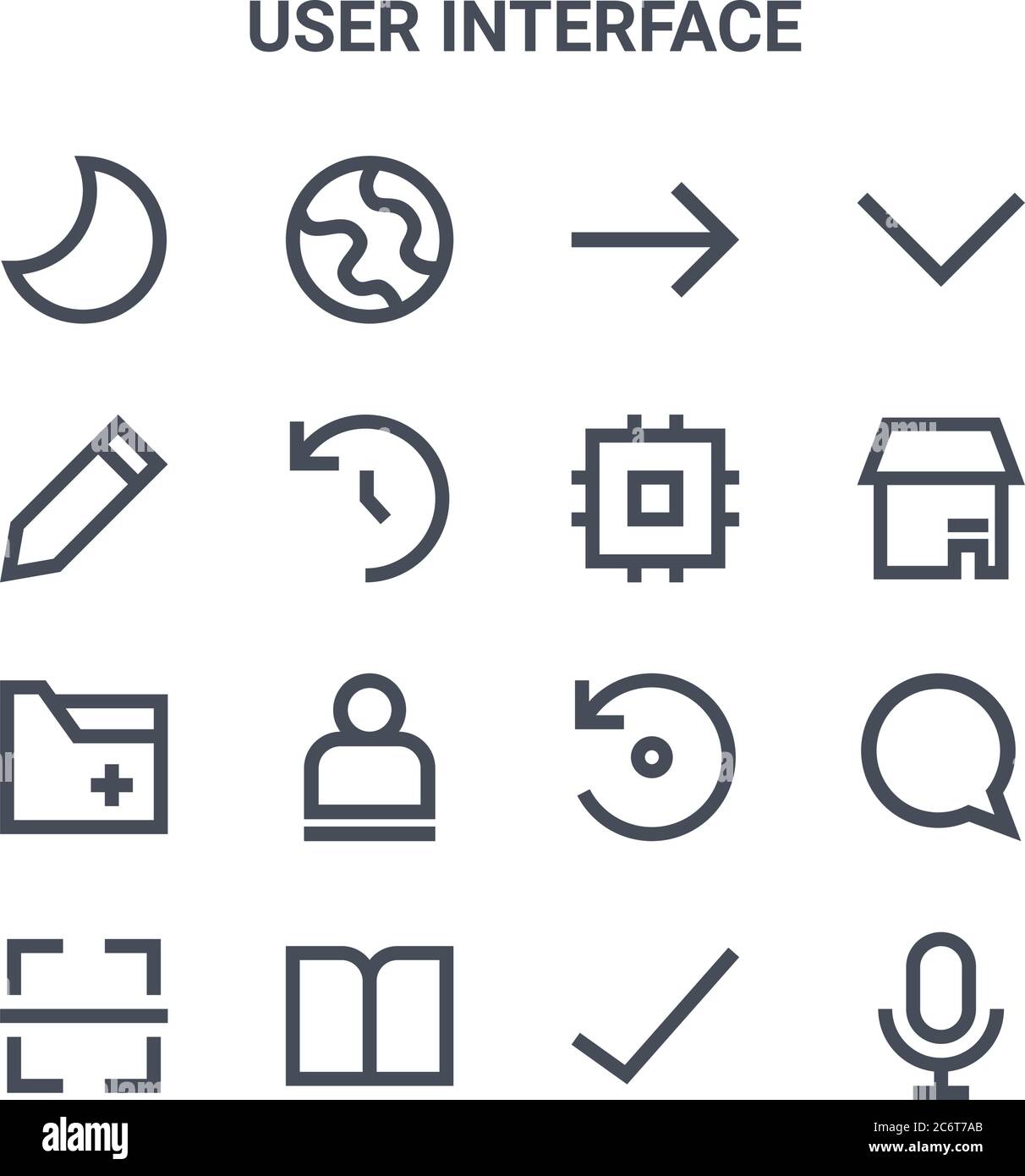 set of 16 user interface concept vector line icons. 64x64 thin stroke ...
