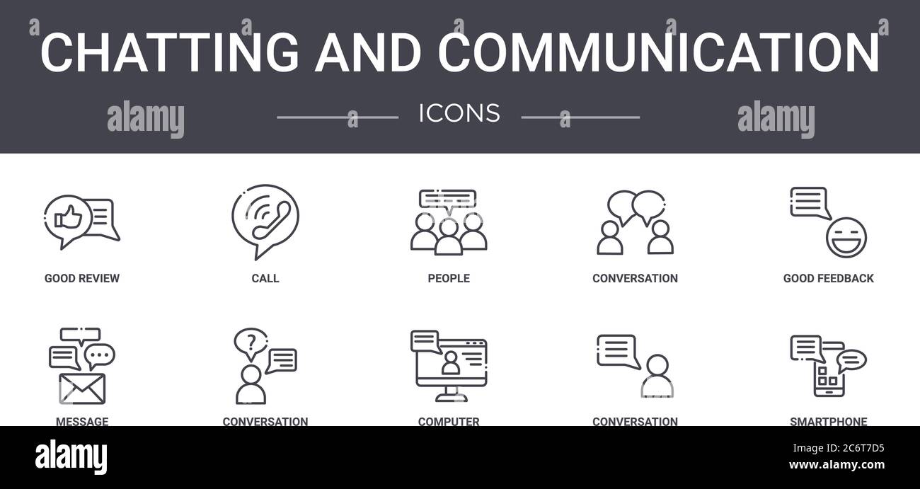chatting and communication concept line icons set. contains icons ...