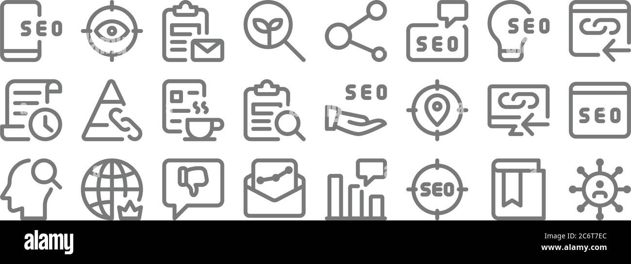 web apps seo line icons. linear set. quality vector line set such as user, crosshair, envelope ...