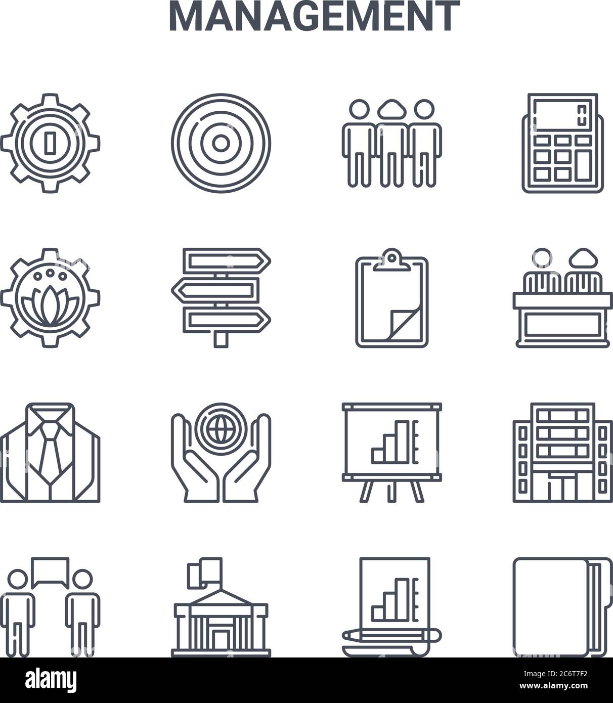set of 16 management concept vector line icons. 64x64 thin stroke icons ...