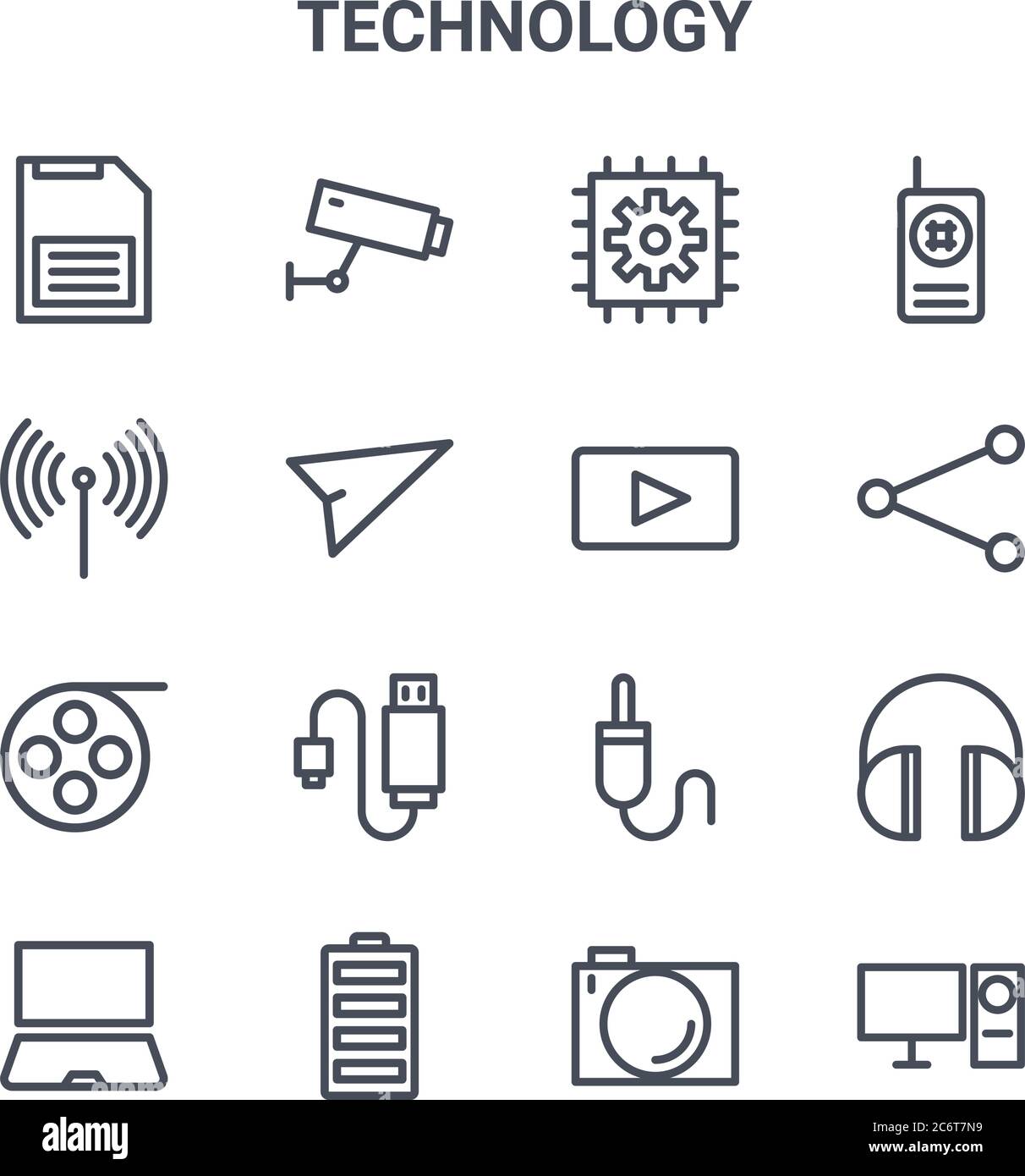 set of 16 technology concept vector line icons. 64x64 thin stroke icons ...
