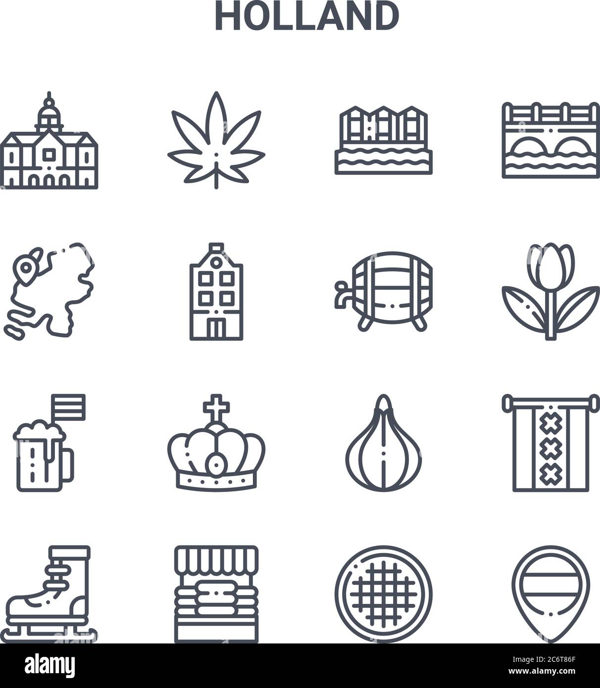 set of 16 holland concept vector line icons. 64x64 thin stroke icons ...
