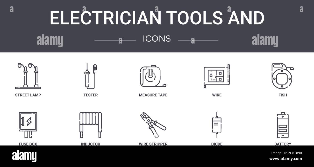 electrician tools and concept line icons set. contains icons usable for ...