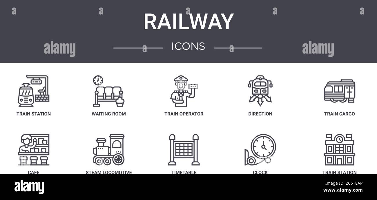 railway concept line icons set. contains icons usable for web, logo, ui ...