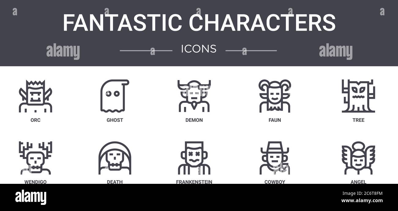 fantastic characters concept line icons set. contains icons usable for ...