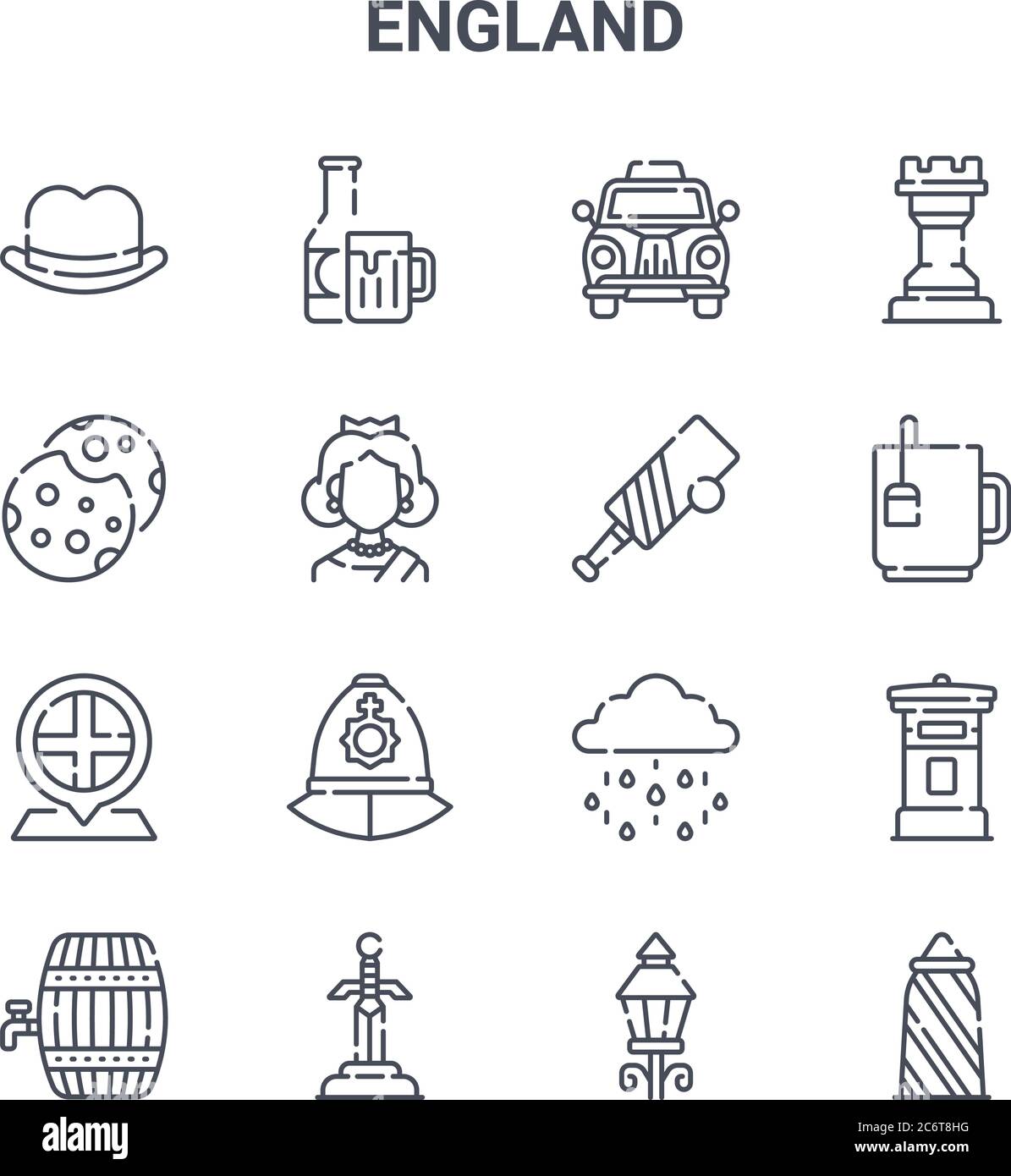 set of 16 england concept vector line icons. 64x64 thin stroke icons ...
