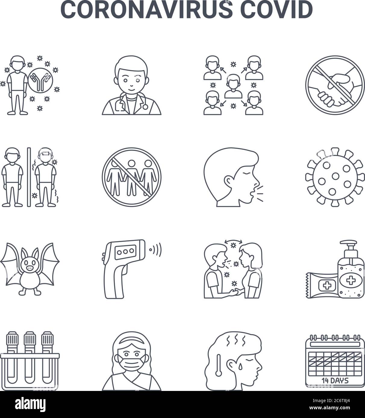 set of 16 coronavirus covid concept vector line icons. 64x64 thin ...