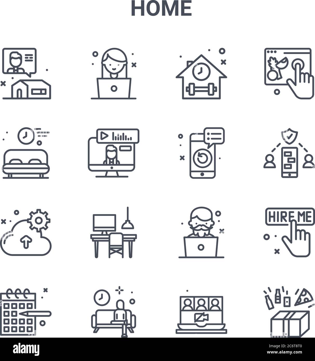 set of 16 home concept vector line icons. 64x64 thin stroke icons such ...