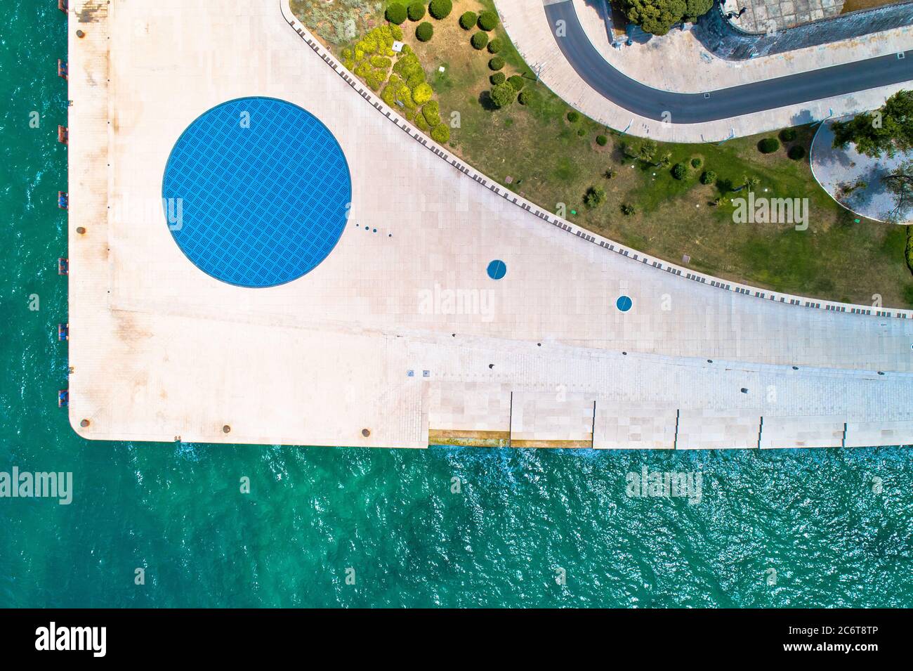 Zadar famous landmarks aerial view. Greetings to the sun and sea organs ...