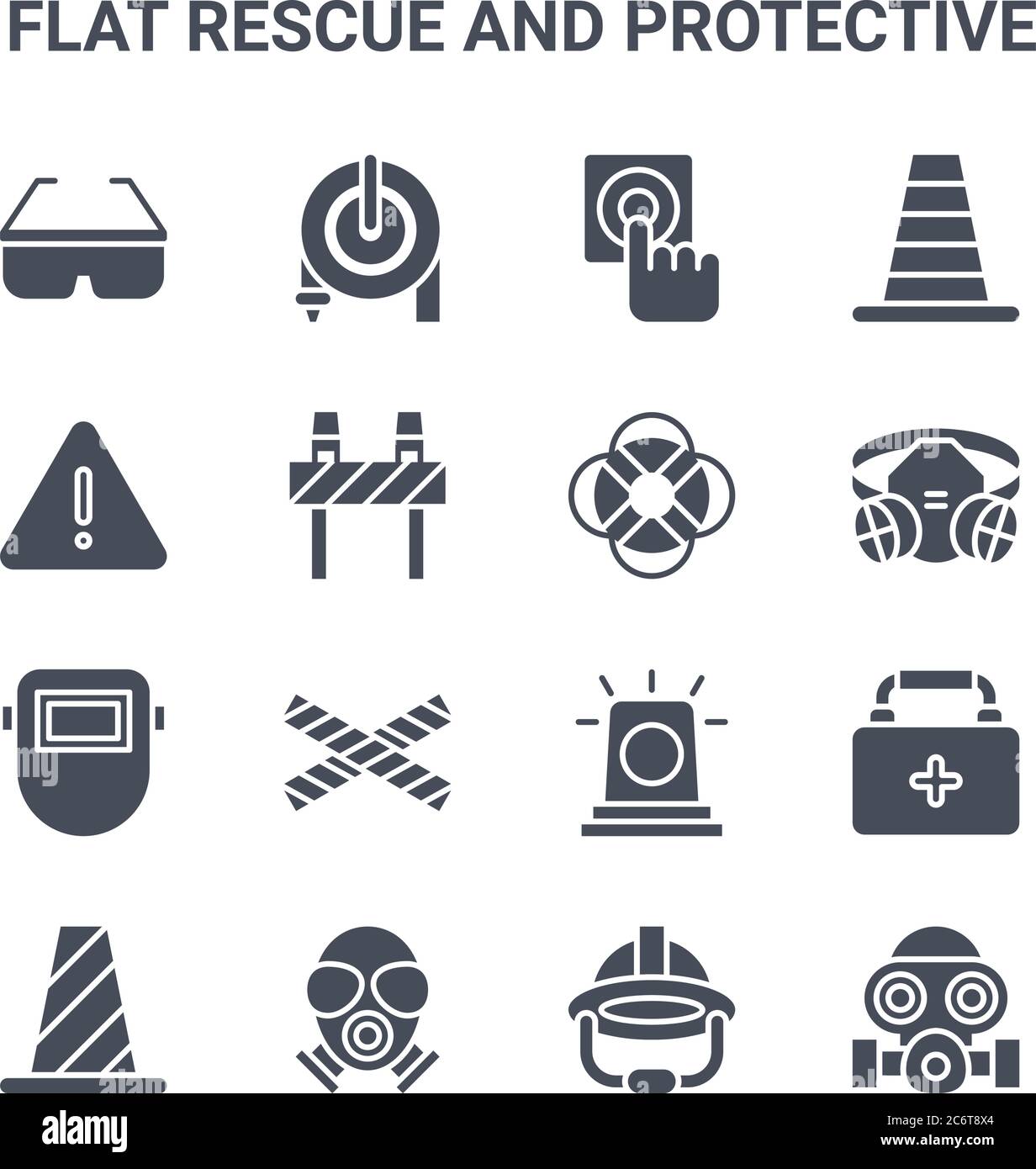 set of 16 flat rescue and protective concept vector line icons. 64x64 ...