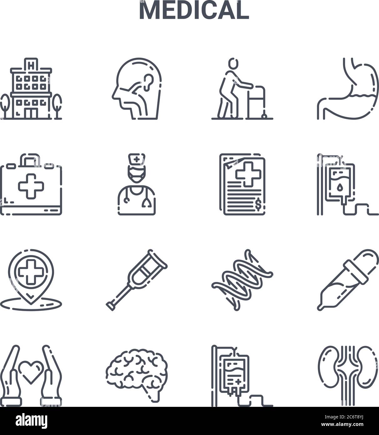 set of 16 medical concept vector line icons. 64x64 thin stroke icons ...