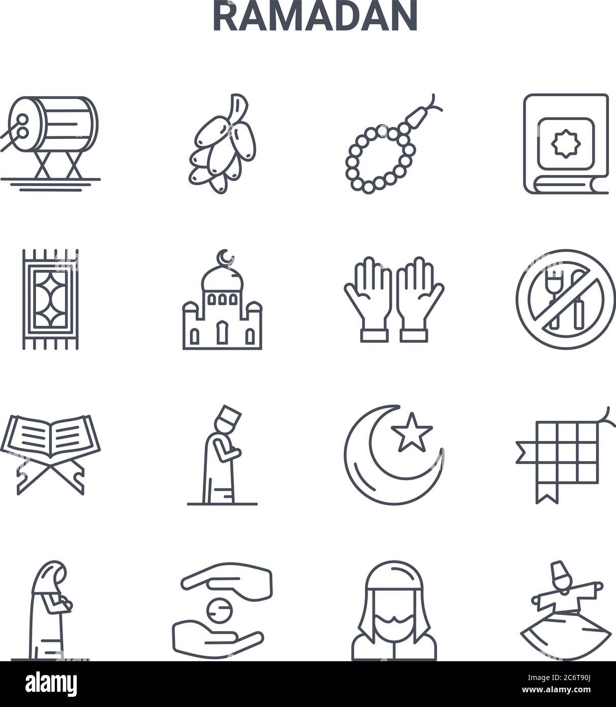 set of 16 ramadan concept vector line icons. 64x64 thin stroke icons ...