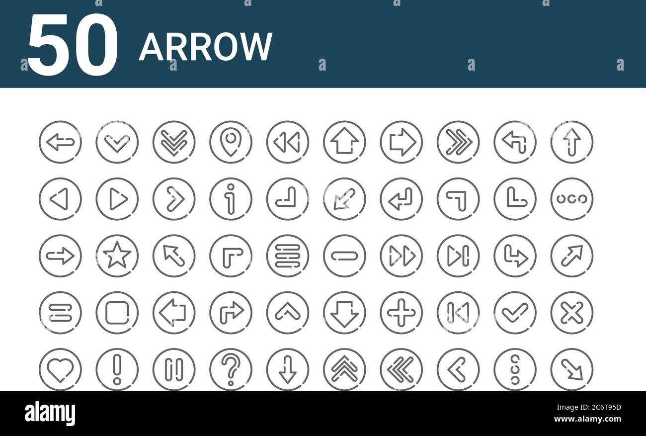 set of 50 arrow icons. outline thin line icons such as bottom right ...