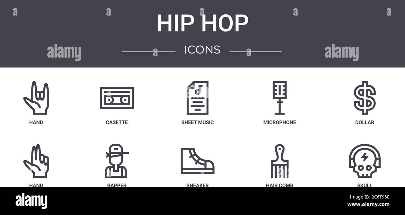 hip hop concept line icons set. contains icons usable for web, logo, ui ...