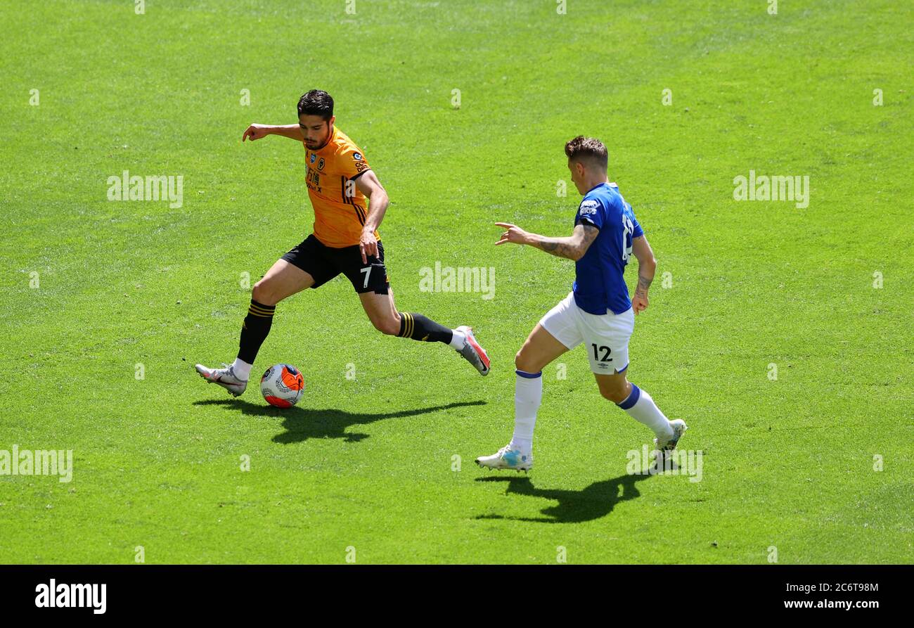 Wolverhampton Wanderers' Pedro Neto (left) and Everton's Lucas Digne ...