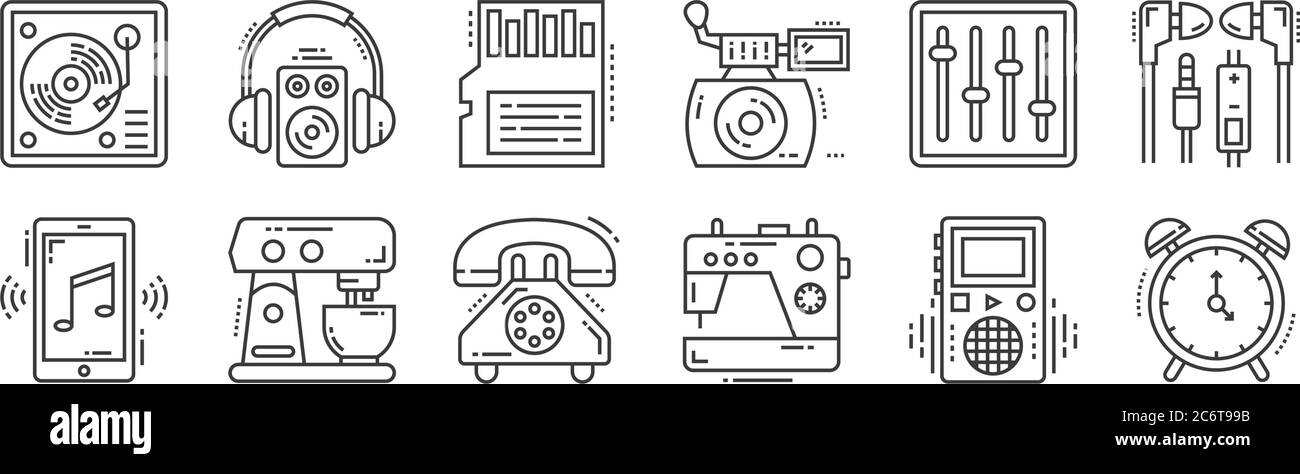12 set of linear technology devices icons. thin outline icons such as ...