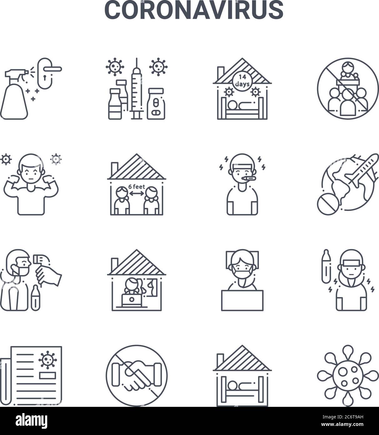set of 16 coronavirus concept vector line icons. 64x64 thin stroke ...