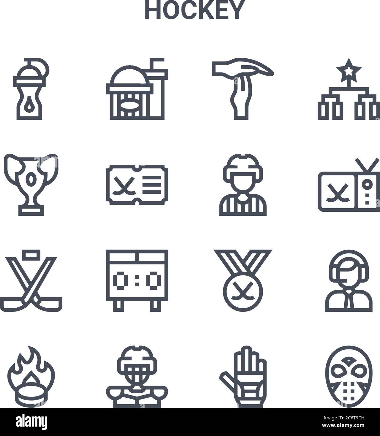set of 16 hockey concept vector line icons. 64x64 thin stroke icons ...