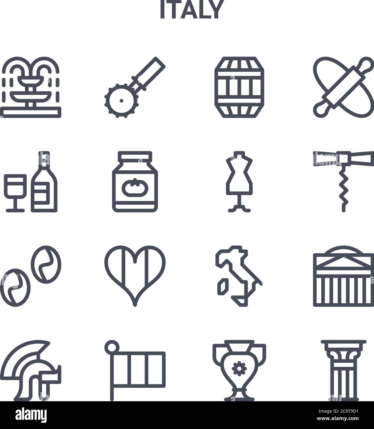 set of 16 italy concept vector line icons. 64x64 thin stroke icons such ...