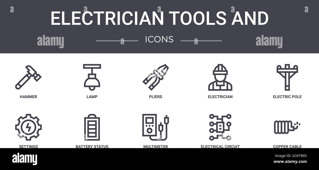 electrician tools and concept line icons set. contains icons usable for ...