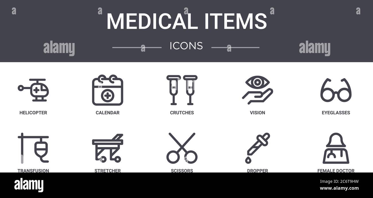 medical items concept line icons set. contains icons usable for web ...