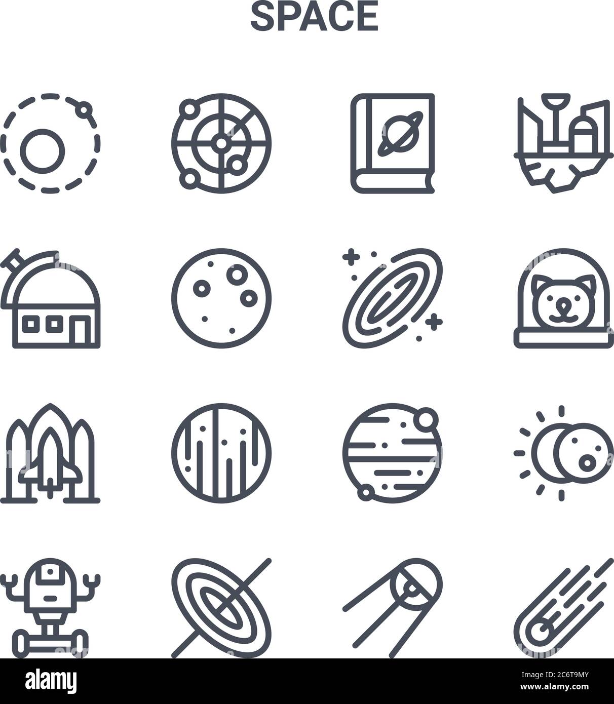 set of 16 space concept vector line icons. 64x64 thin stroke icons such ...