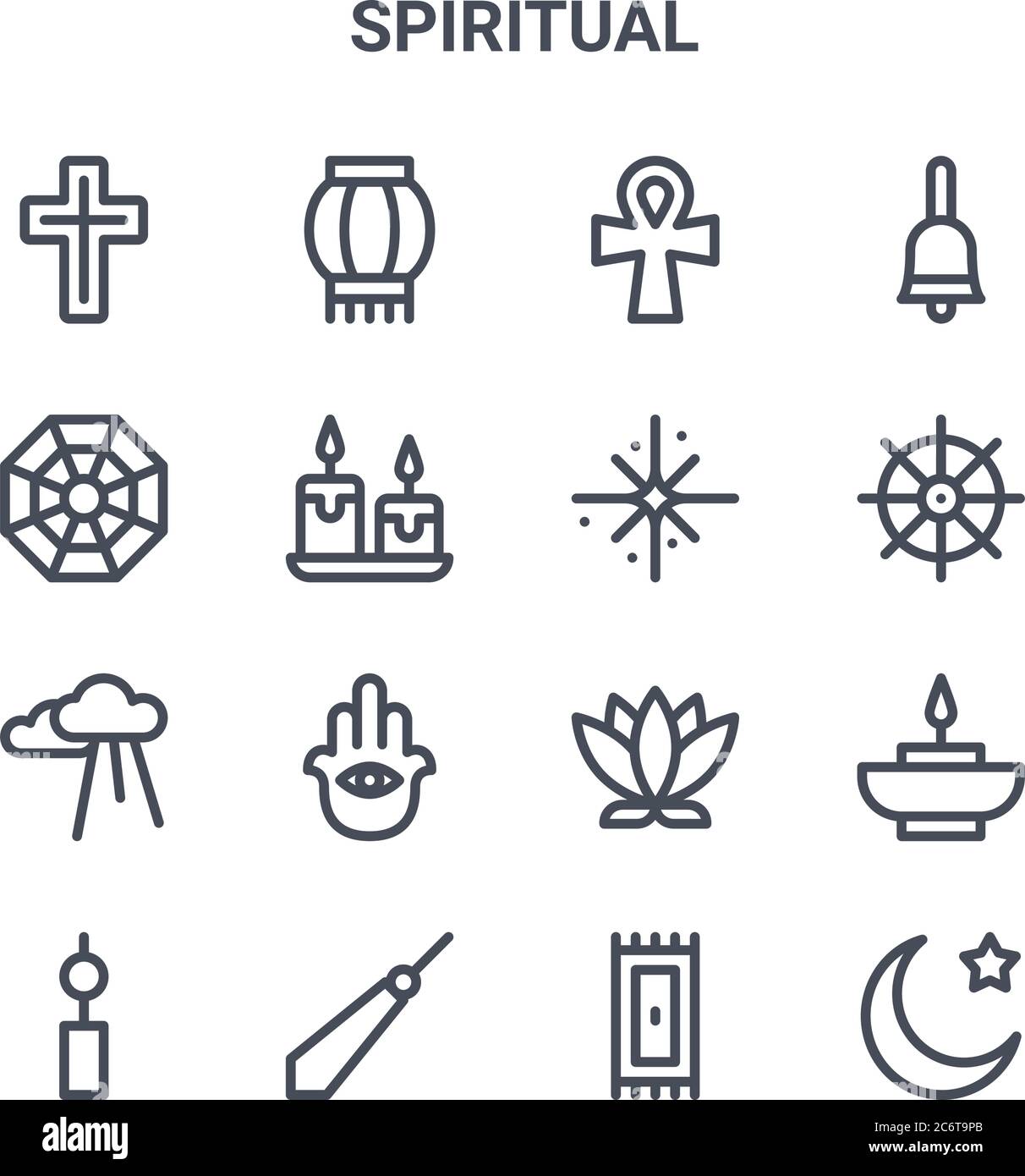 set of 16 spiritual concept vector line icons. 64x64 thin stroke icons ...