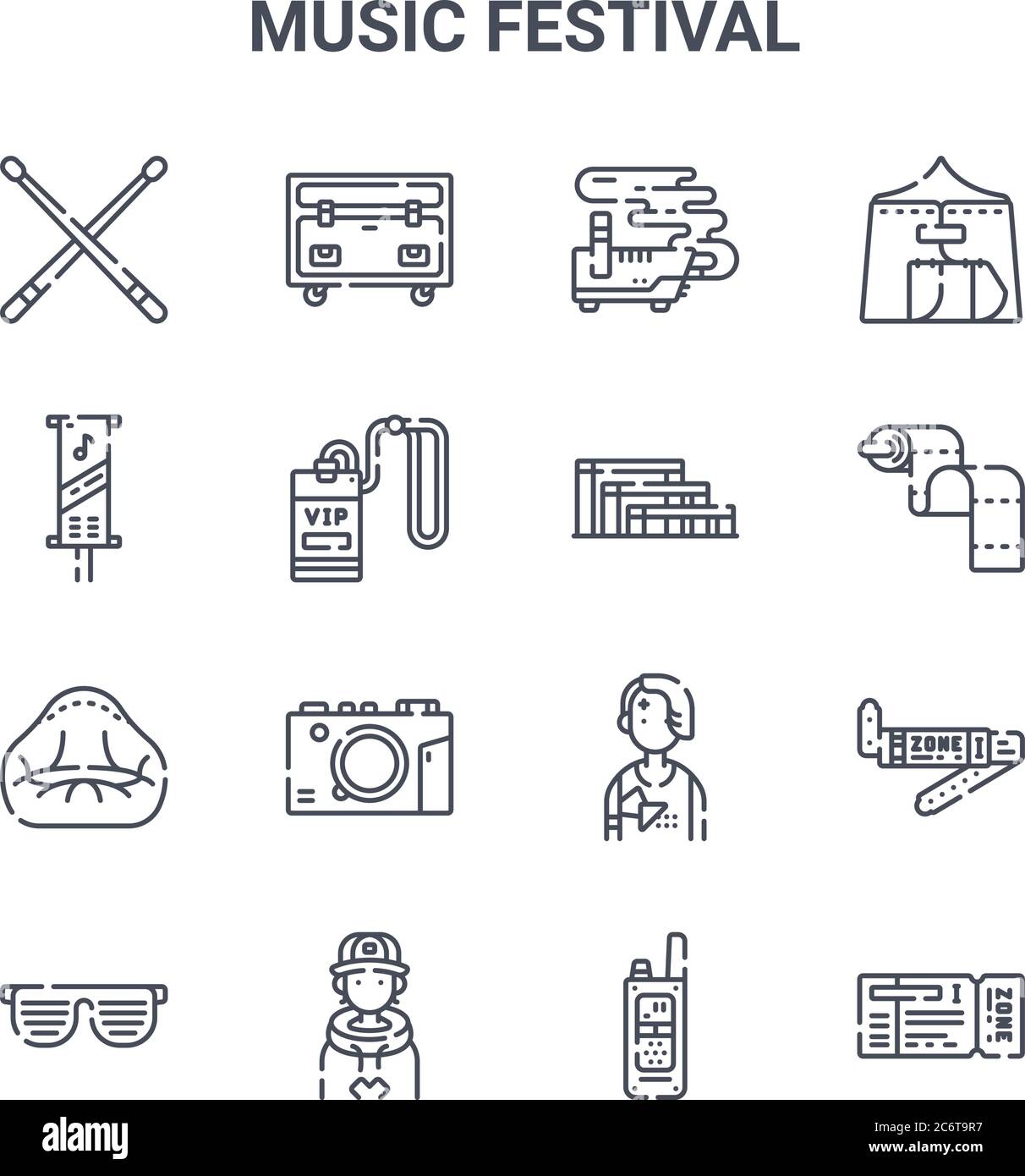 set of 16 music festival concept vector line icons. 64x64 thin stroke ...