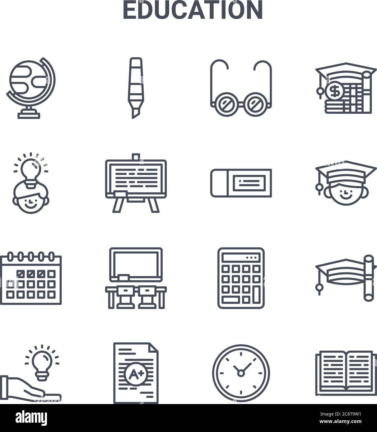 set of 16 education concept vector line icons. 64x64 thin stroke icons ...